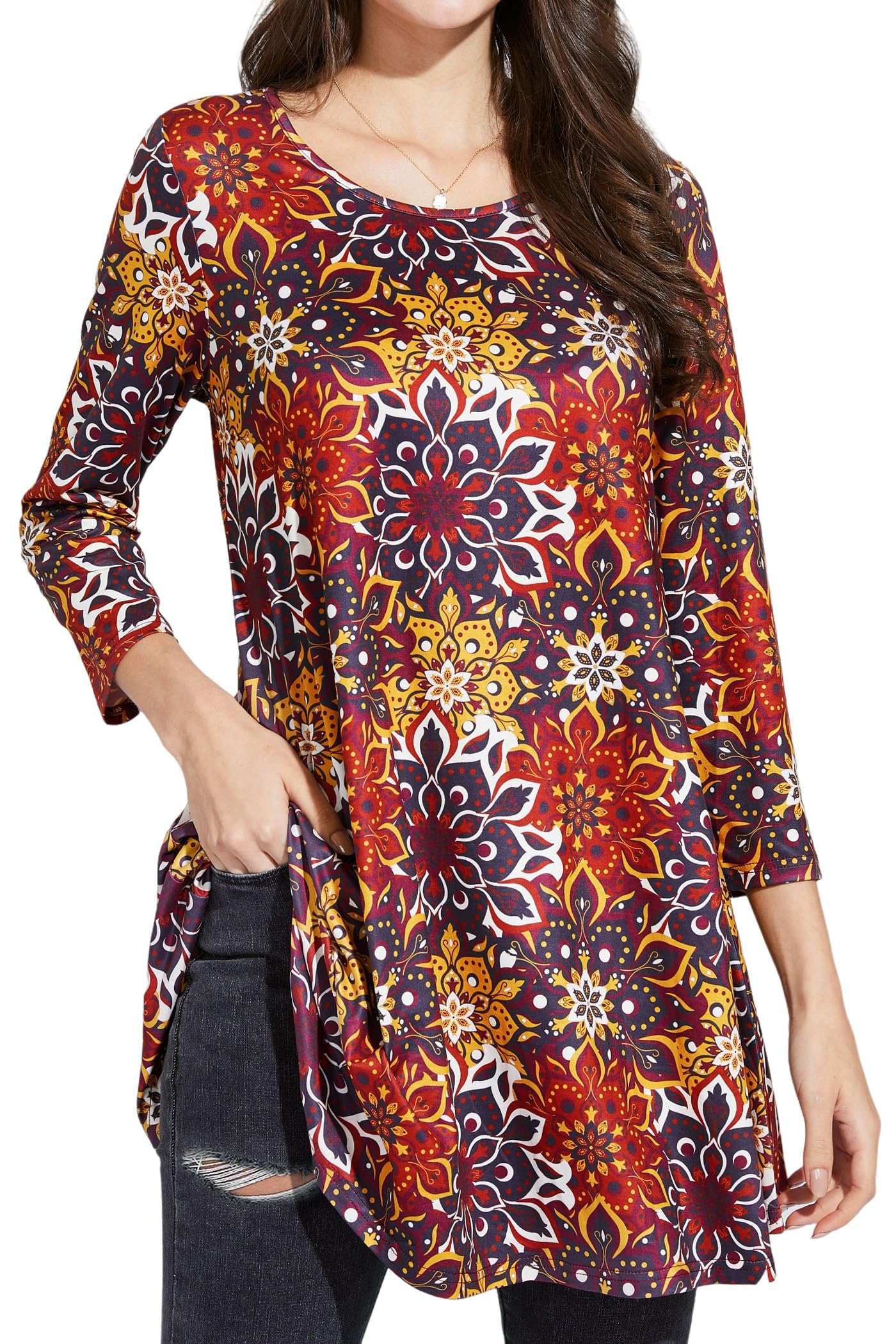 ENMAIN Tunic Tops for Women to Wear with Leggings 3/4 Sleeve Plus Size ...