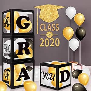 Amazon.com: Graduation Party Supplies 2020-4PCS Black Balloon Boxes ...