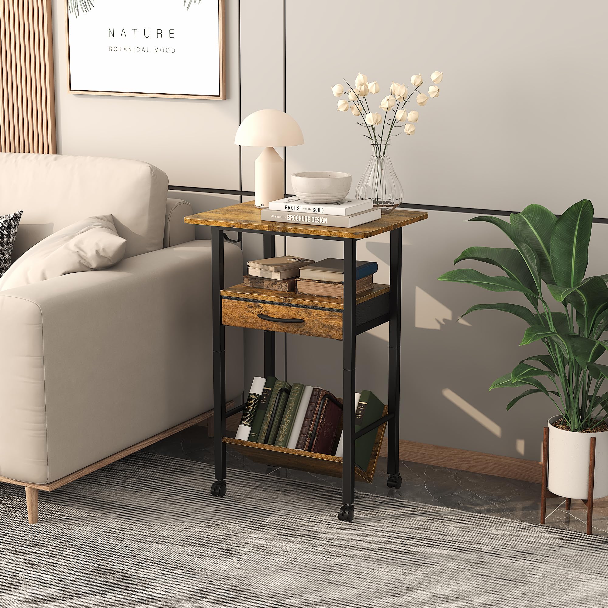 Mua Vinyl Record Player Stand with Faric Drawer, Sturdy Metal Frame ...