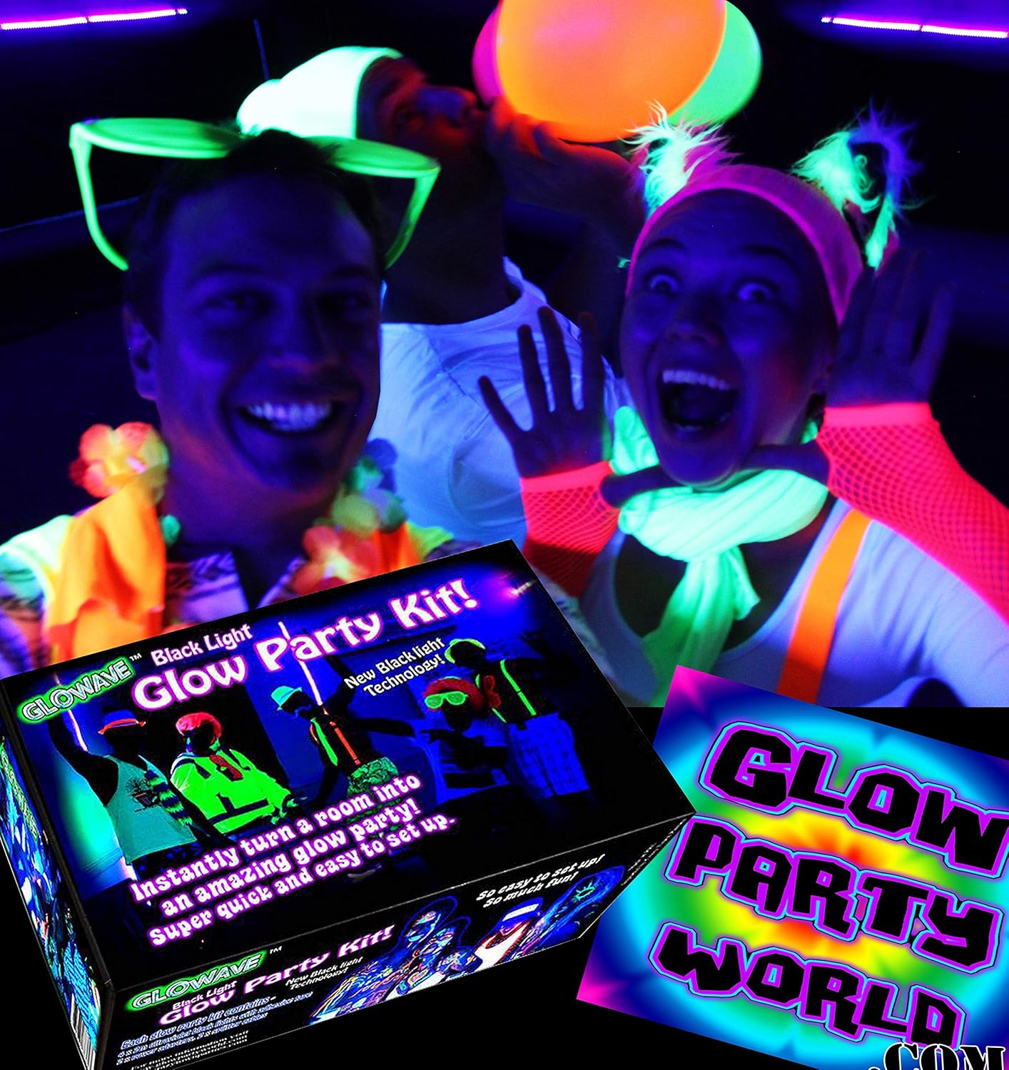 Glowave Black Light Glow Party Kit. 4 x 2m Long UV Lights with Power ...