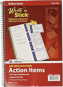 Amazon.com : Adams Write 'n Stick Action Item Book, Spiral Bound, 2 ...