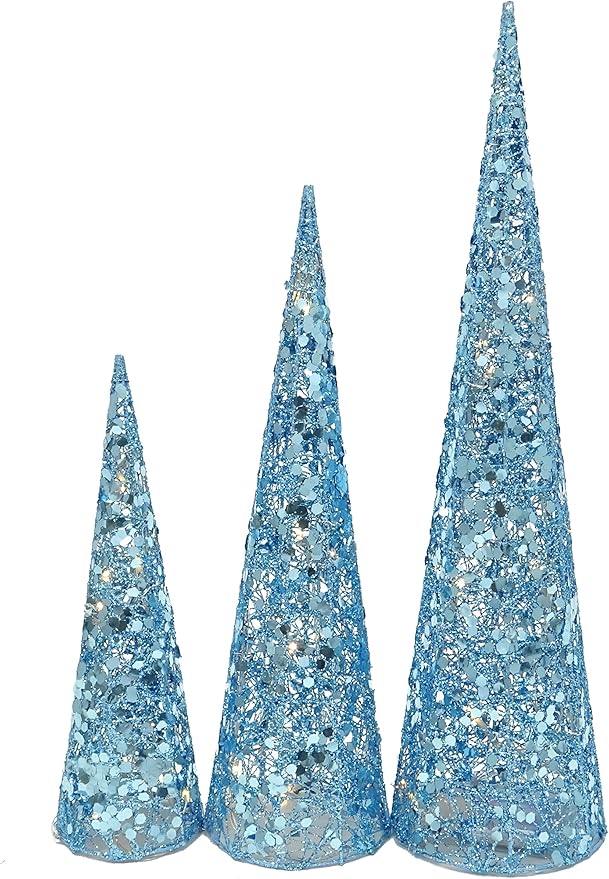 Christmas Concepts® Set of 3 Various Size Light Up LED Glitter Cone ...