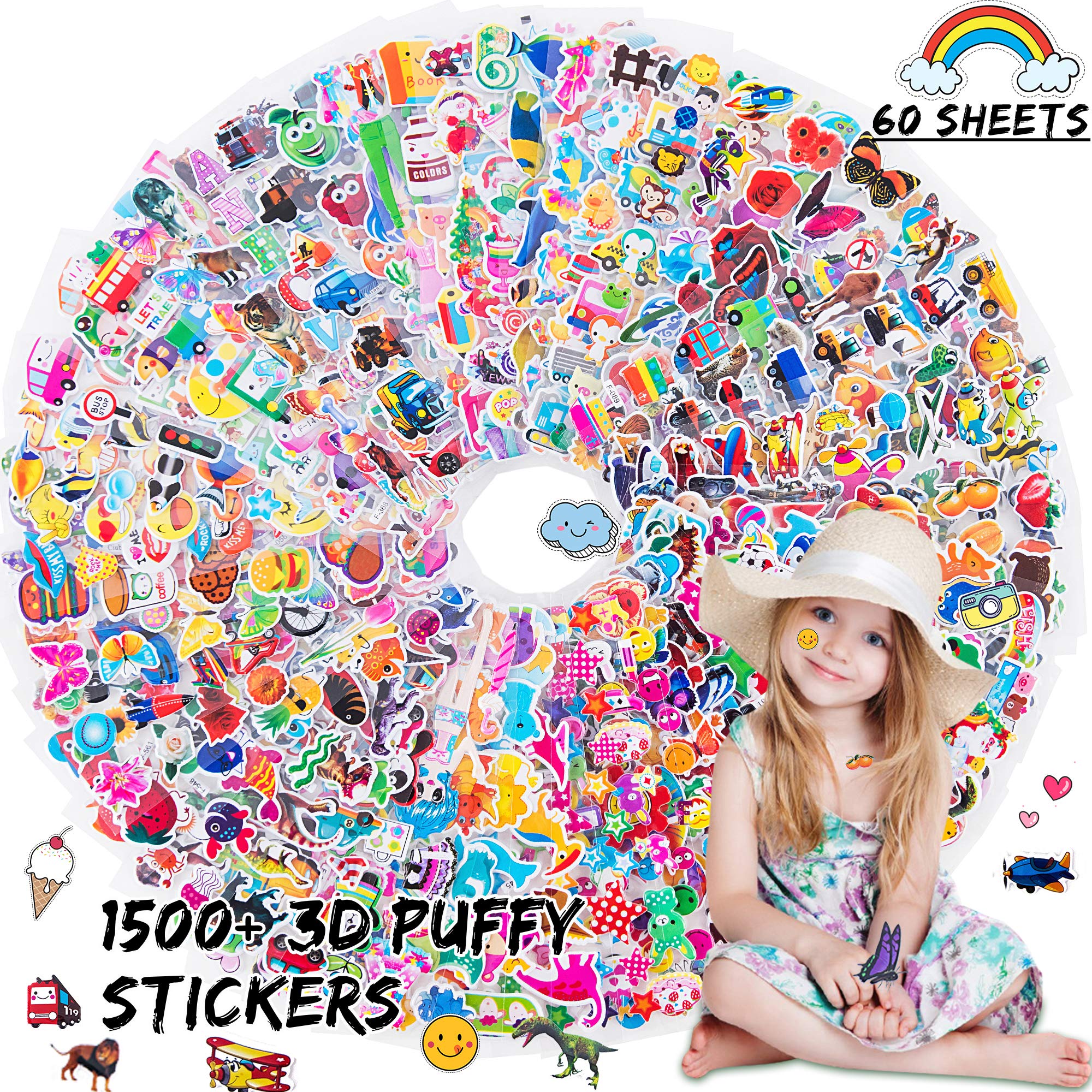 Buy HORIECHALY 60 different sheets 3D puffy stickers,stickers for kids ...
