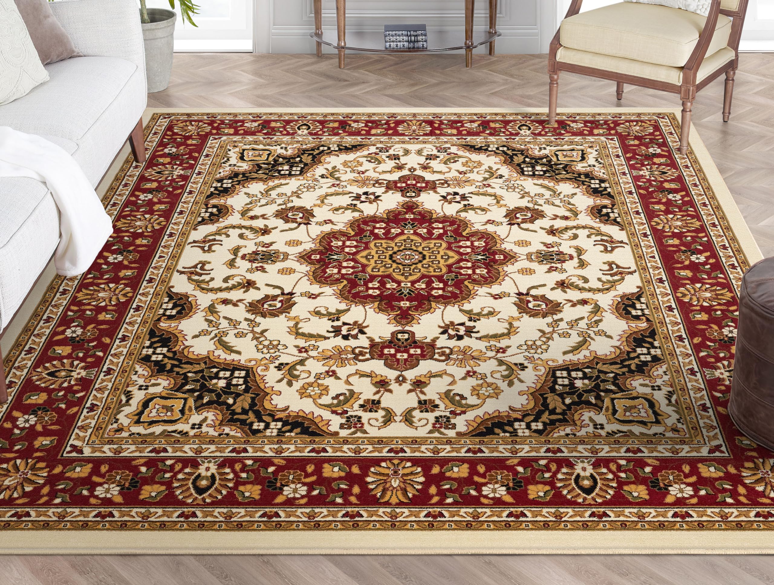 Well Woven Barclay Collection Medallion Kashan Ivory 8x10 Area Rug ...