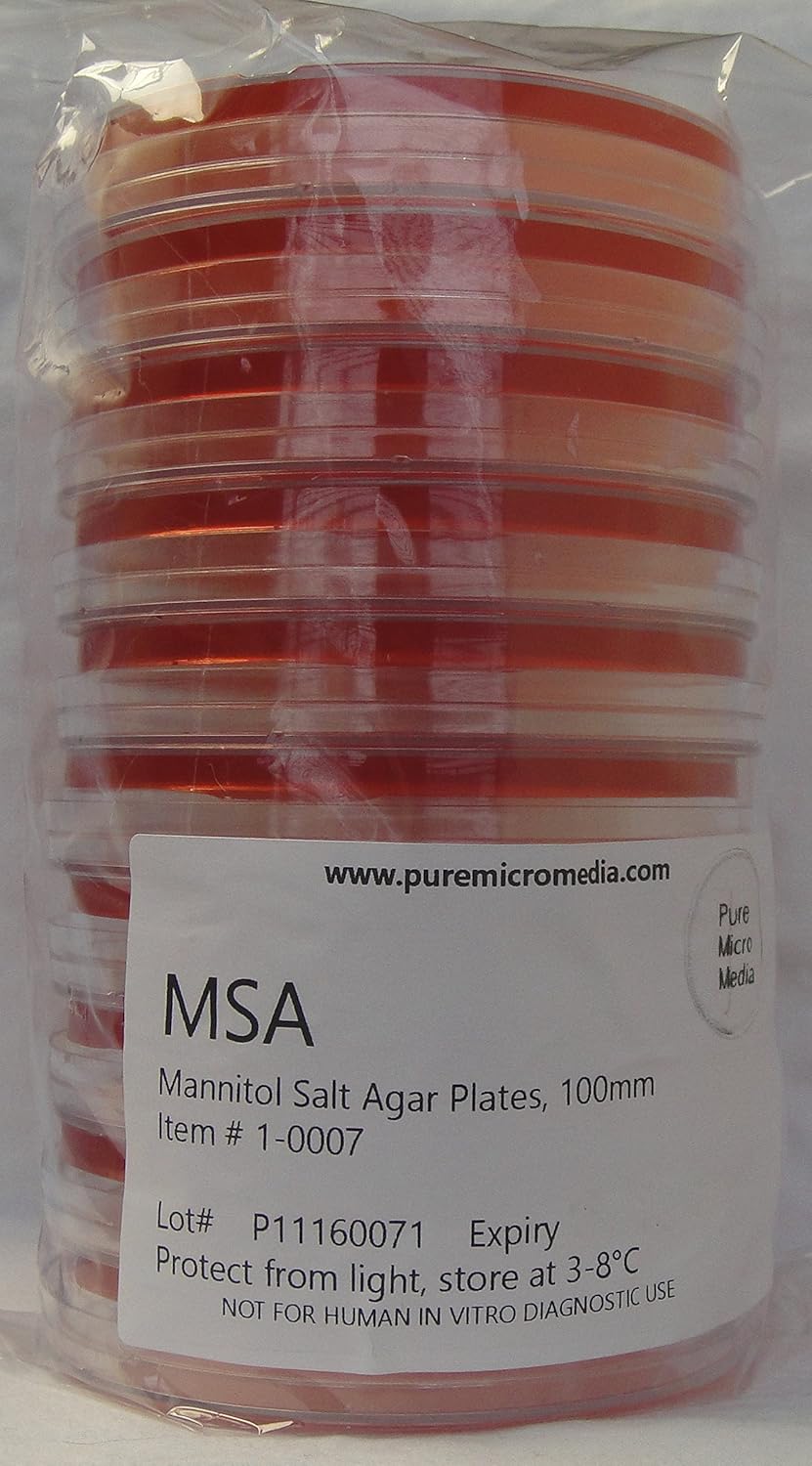 Pure Micro Media-Prepared Mannitol Salt Agar (MSA) Petri Plates, 100mm ...