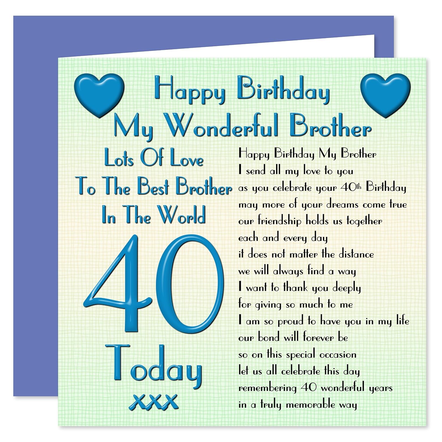 Brother 40th Happy Birthday Card Lots Of Love To The Best Brother In 