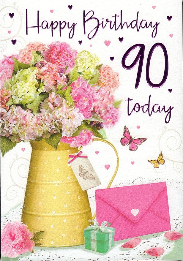 90th Female Birthday Card Happy Birthday 90 Today Floral Design 