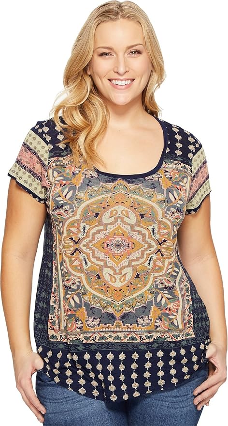 Lucky Brand Women's Plus Size Persian Carpet Tee, Navy Multi, 3X at ...