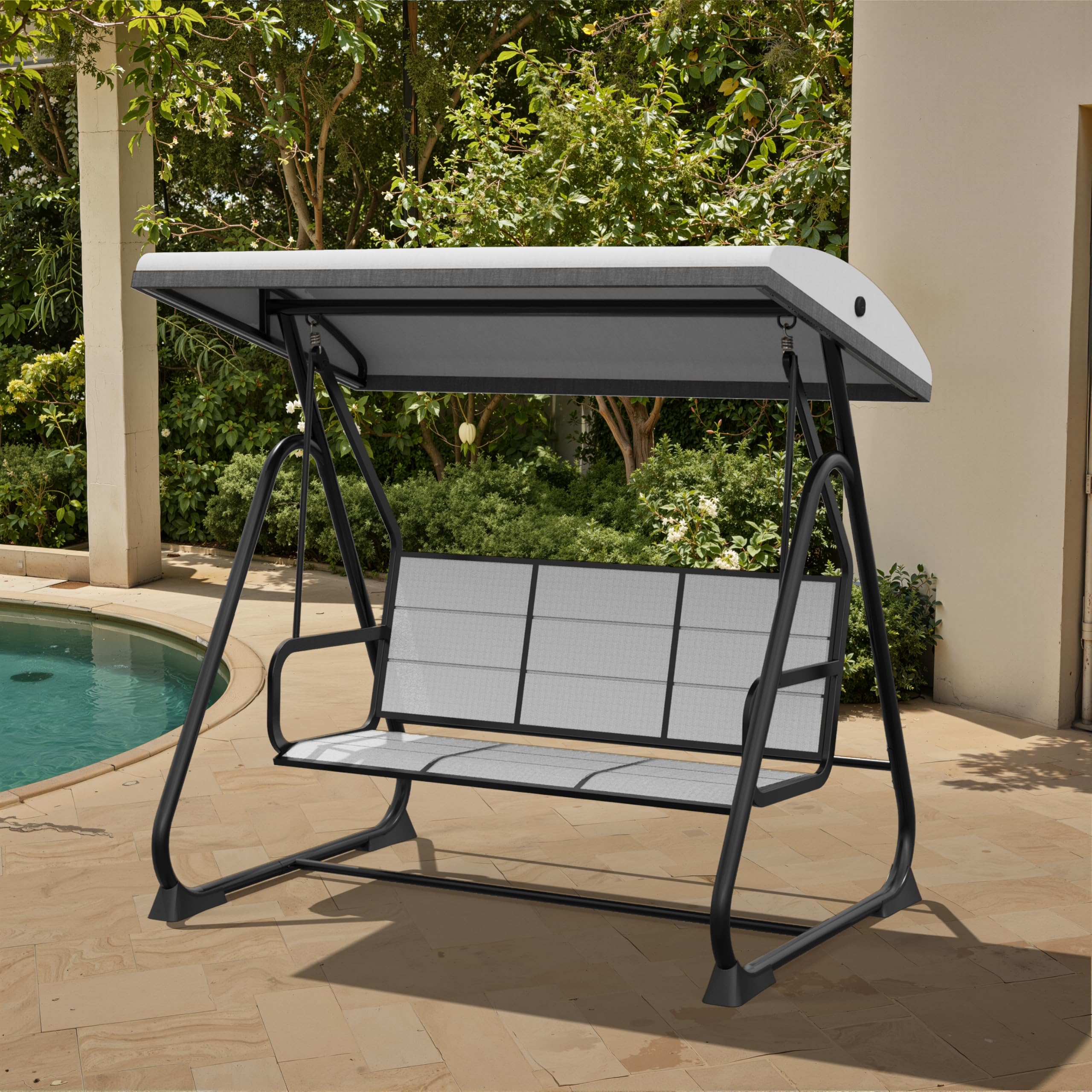 EAST OAK 3-Person Outdoor Porch Swing with Adjustable Canopy, Patio ...