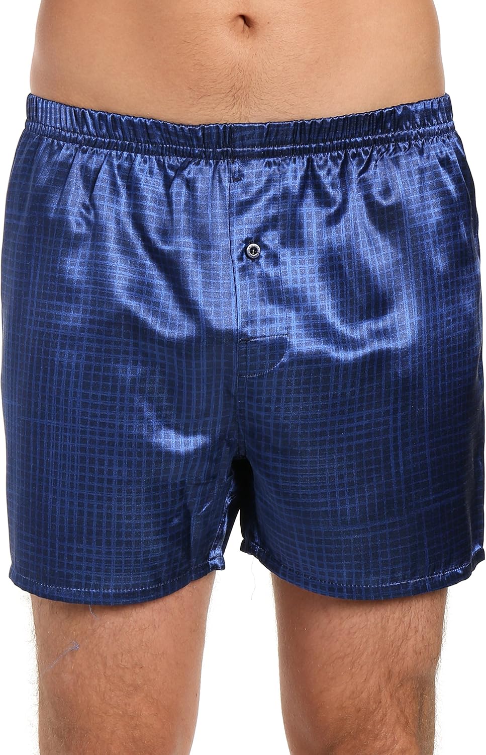 Noble Mount Mens Premium Satin Boxers - 2Pack - Free Checks Black-Blue ...