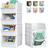 Amazon.com: Skywin TidyFriend Plastic Stackable Storage Bins for Pantry - 4 Pack Oval Stackable ...