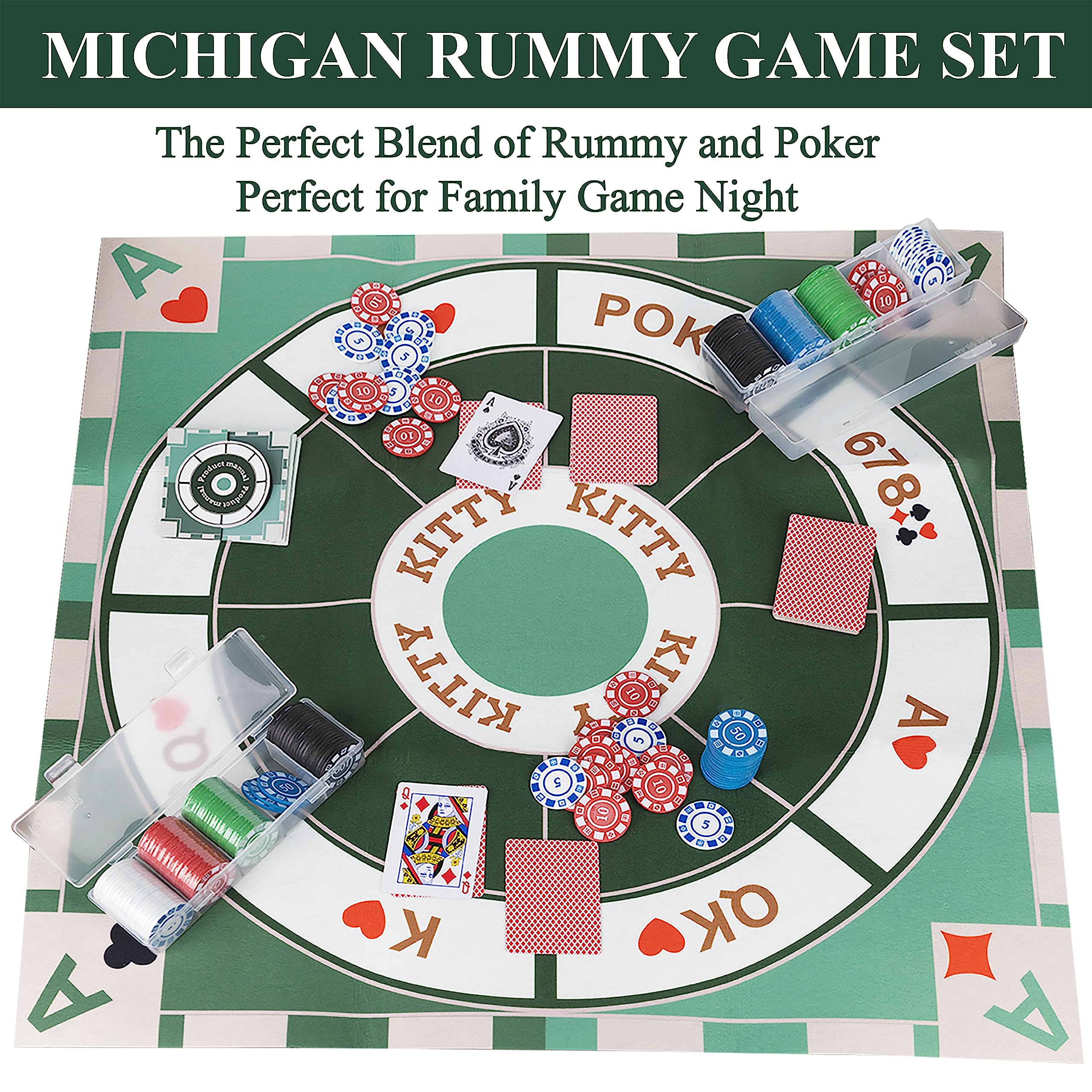 Michigan Rummy Deluxe Board Game Set: Felt Game Mat + 2Boxes of Playing ...