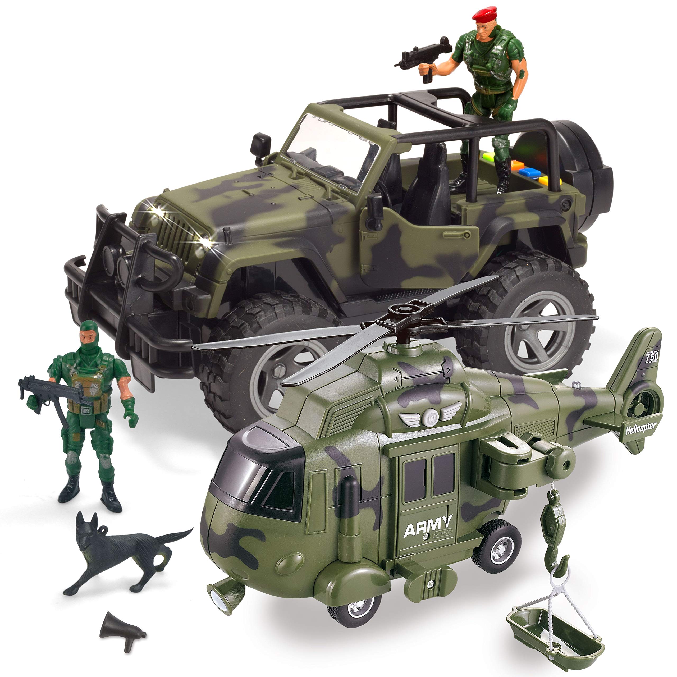 JOYIN 2 Pack Friction Powered Realistic Military Vehicle Car Set ...