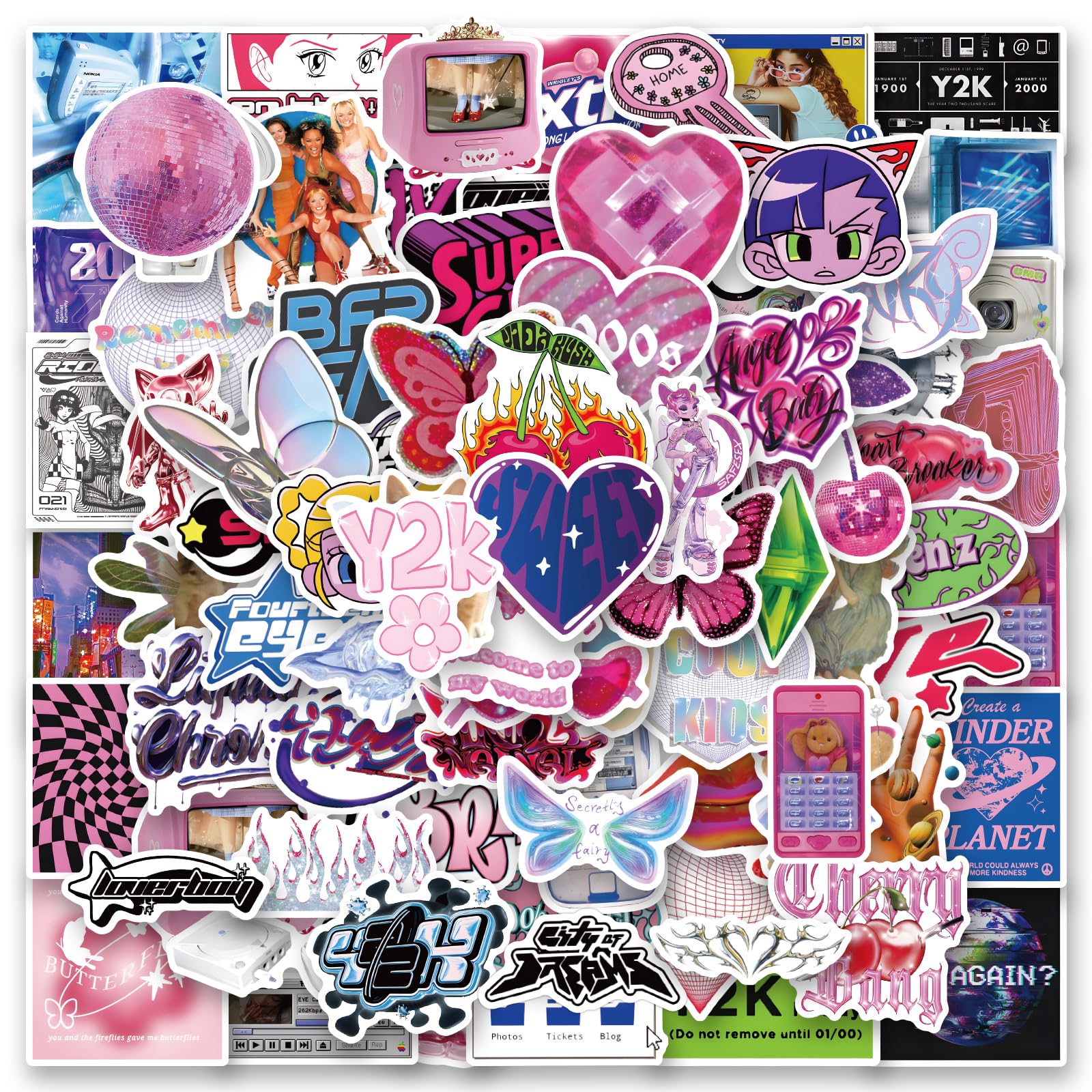 WQOWEHI Y2k Retro Aesthetic Sticker Decals, 100 Sheets of 2000s ...
