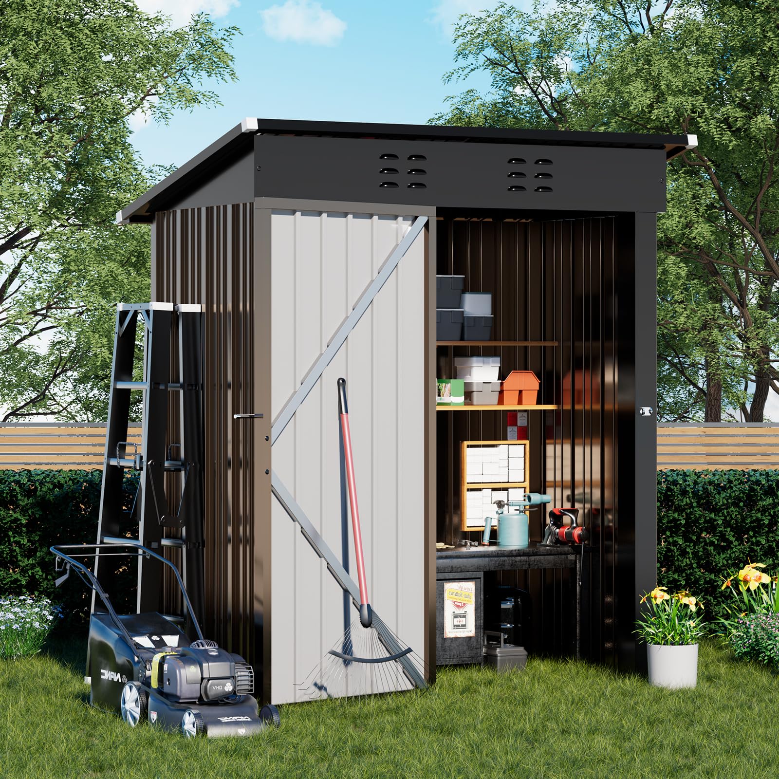 COMHOMA 5x3FT Shed Outdoor Storage Shed Metal,Lockable Door Tool Sheds ...