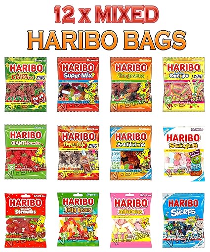 12 Mixed HARIBO Sweets Bags (140G) Random Different Flavors Candy Party ...