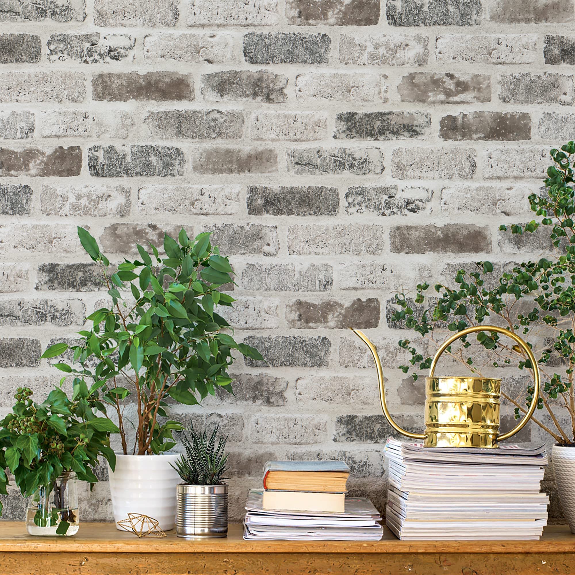 Guvana 17.3"×787" Brick Peel and Stick Wallpaper Grey Brown 3D Self ...
