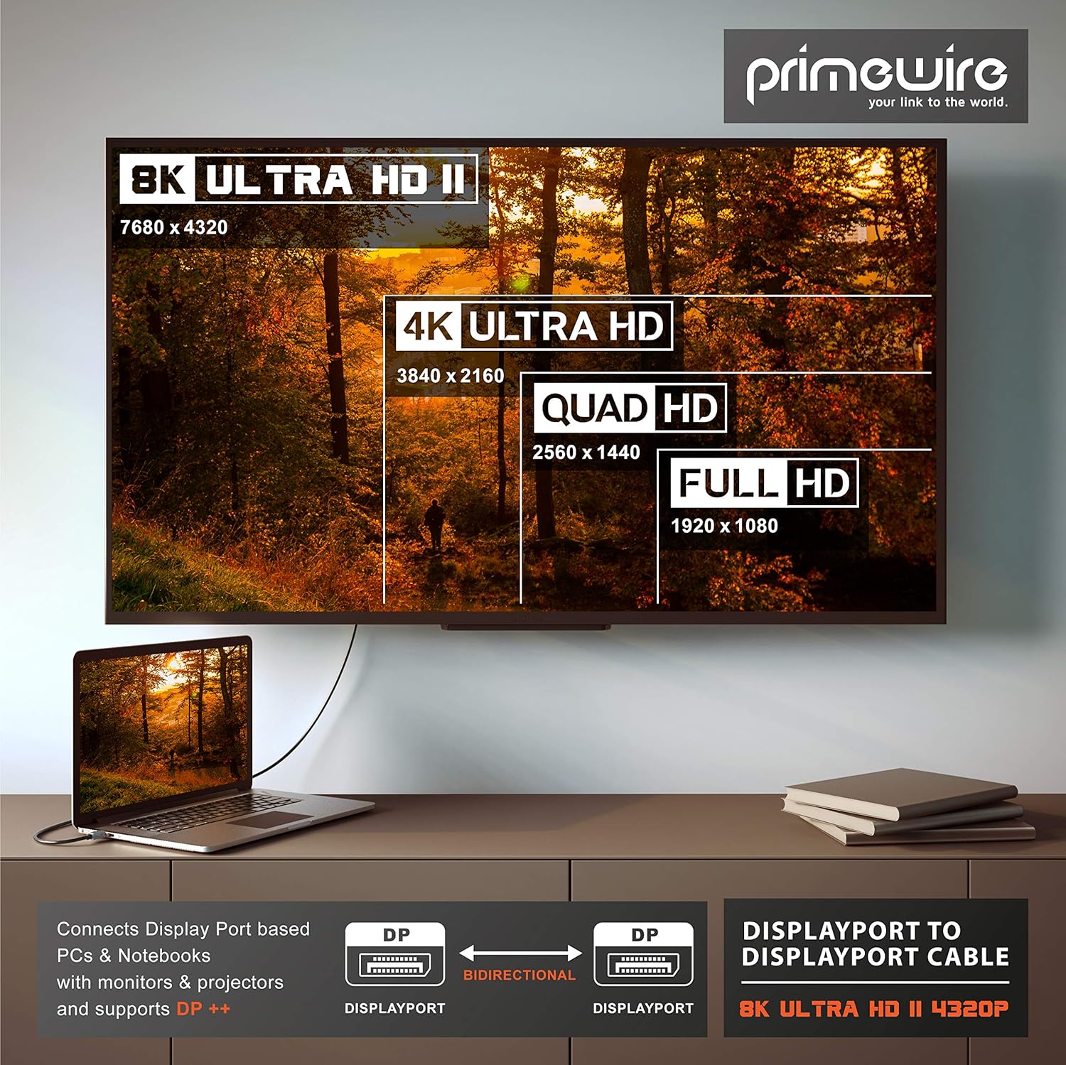 Primewire – Premium 8K DisplayPort to DisplayPort Cable – 3m – DP1.4-8K ...
