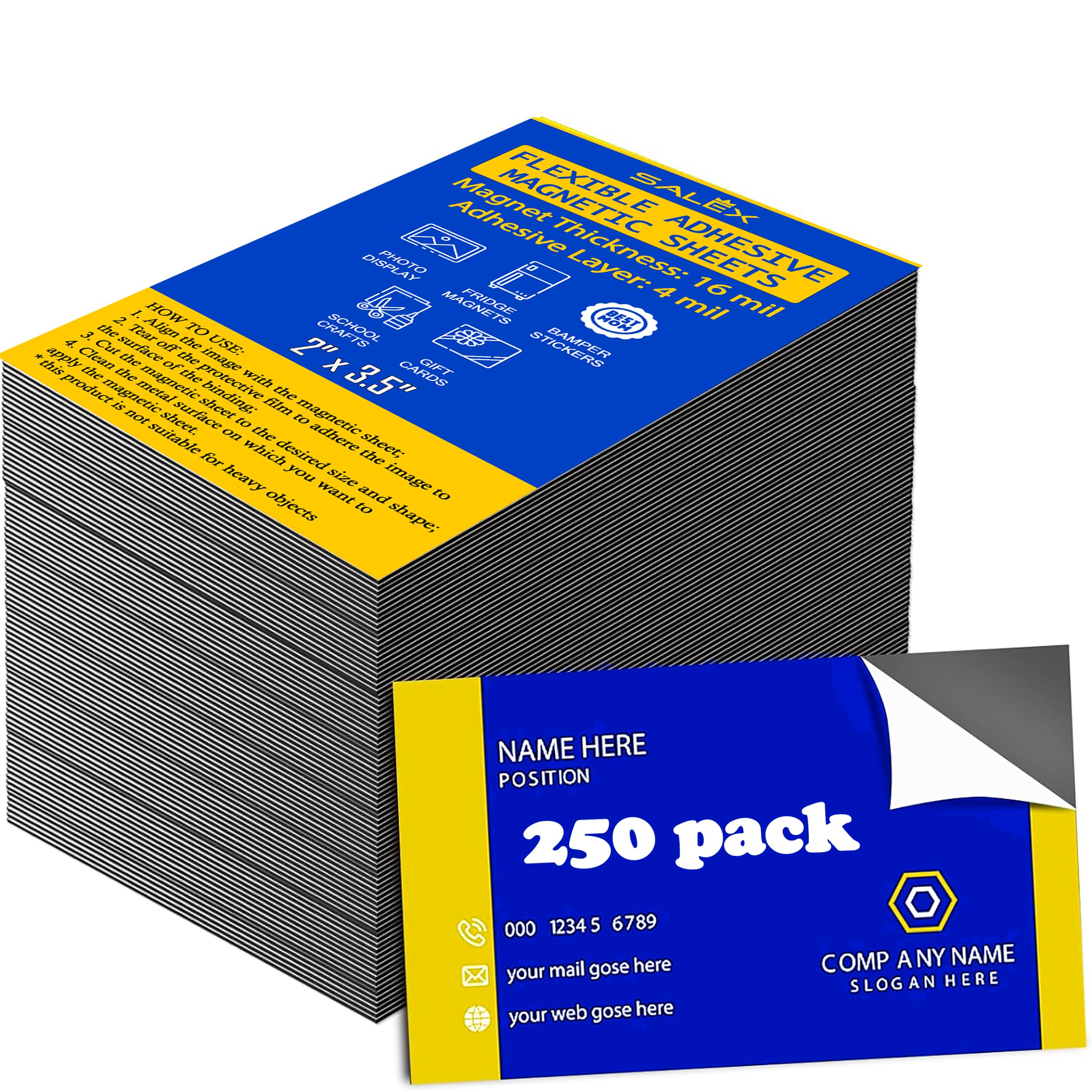 Business Card Magnets Peel and Stick 250 Pack - 2" x 3.5 Magnetic ...