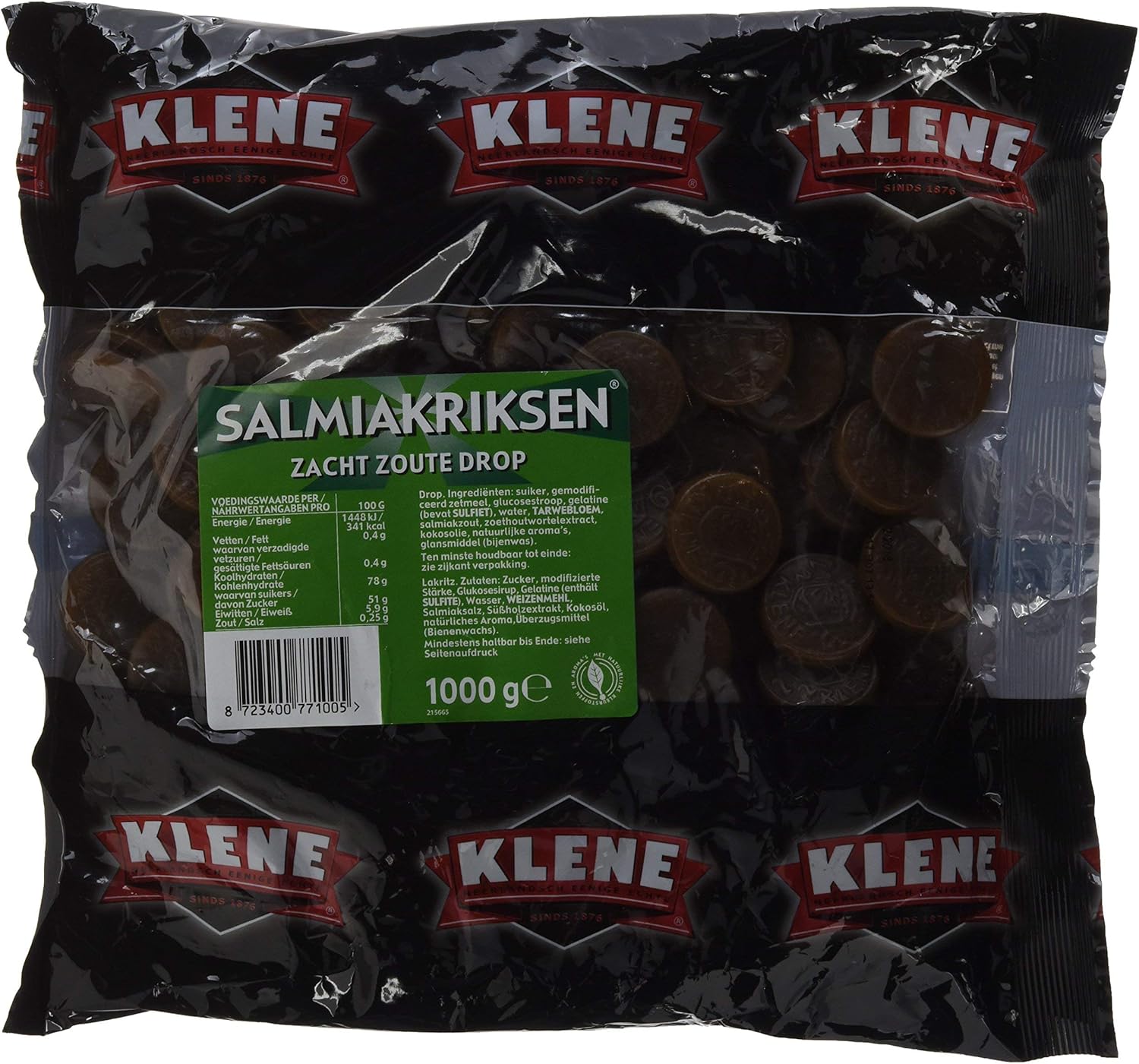 1 Kilo/2.2lbs -KiloBag - Klene Salmiak Riksen zacht zout Drop (Salmiak ...