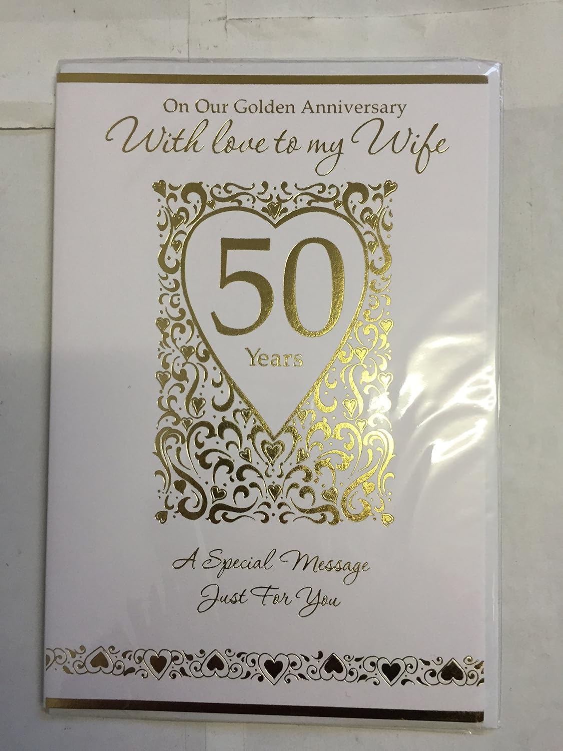 50th Golden Wedding Anniversary Wife Card Heart 50 Years Foil Detail 