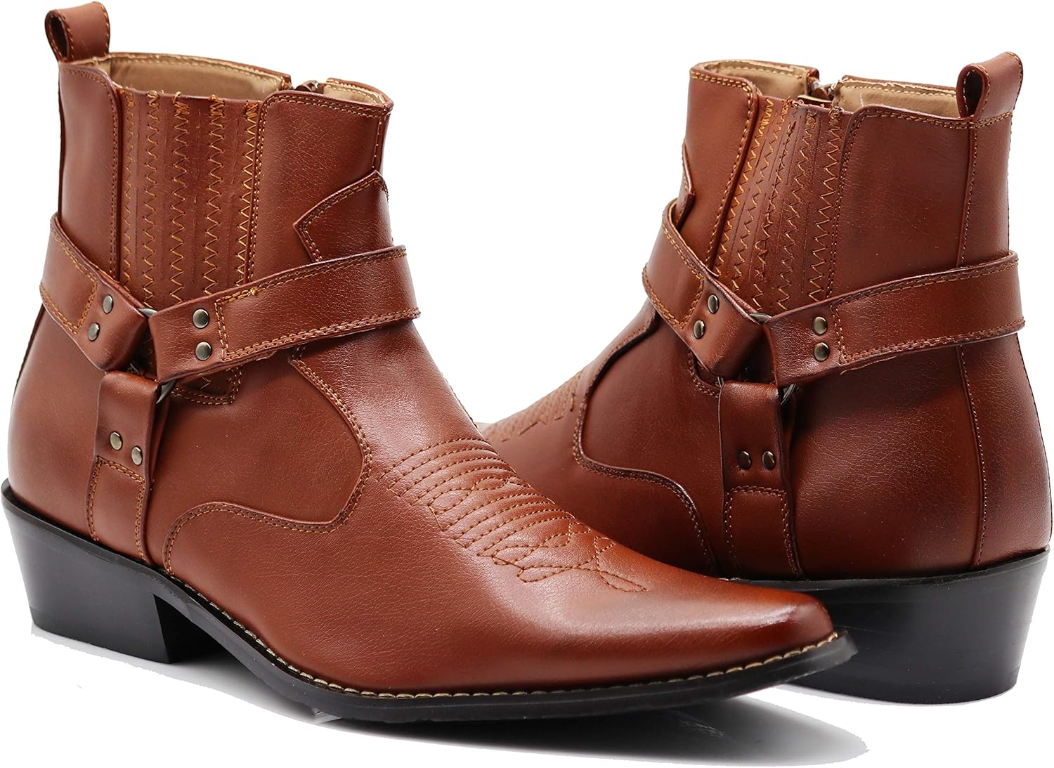 WSTN01 Herren Westernstiefel Seitlicher Reißverschluss Spitz Riemen ...