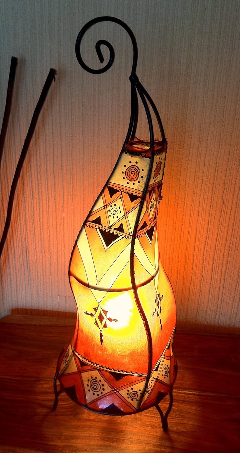 Painted Moroccan Henna Floor/Table Lamp - Round Shape - 60CM - Orange ...