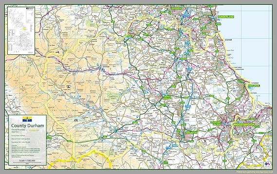 Durham - UK County Map - 63 x 100 cm: Amazon.co.uk: Office Products