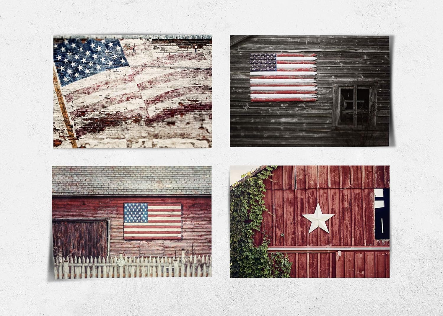 Amazon.com: Farmhouse Home Decor American Flag Set of 4 5x7" Patriotic ...