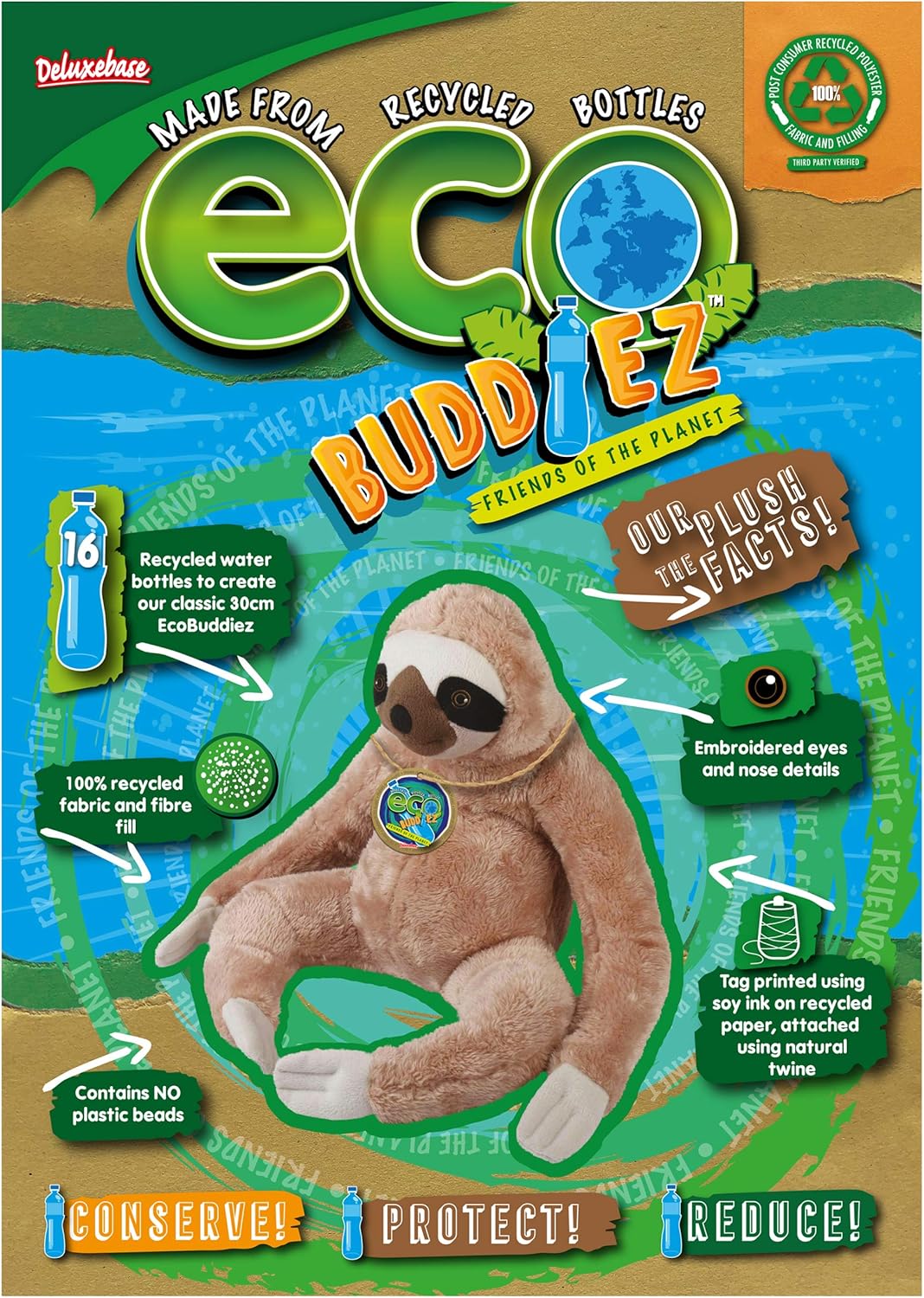 EcoBuddiez – Sloth from Deluxebase. Large 30cm Soft Plush Animals made ...