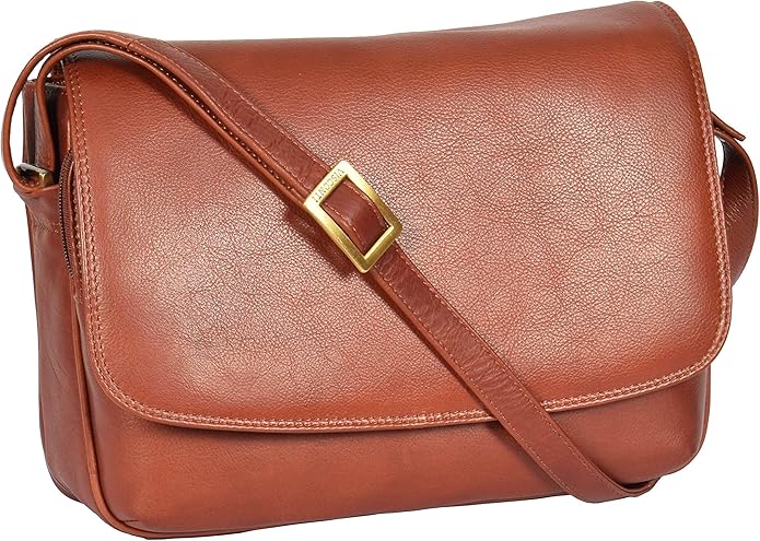 Ladies BROWN Leather Shoulder Bag TOP FAVORITE Classic Office Casual ...