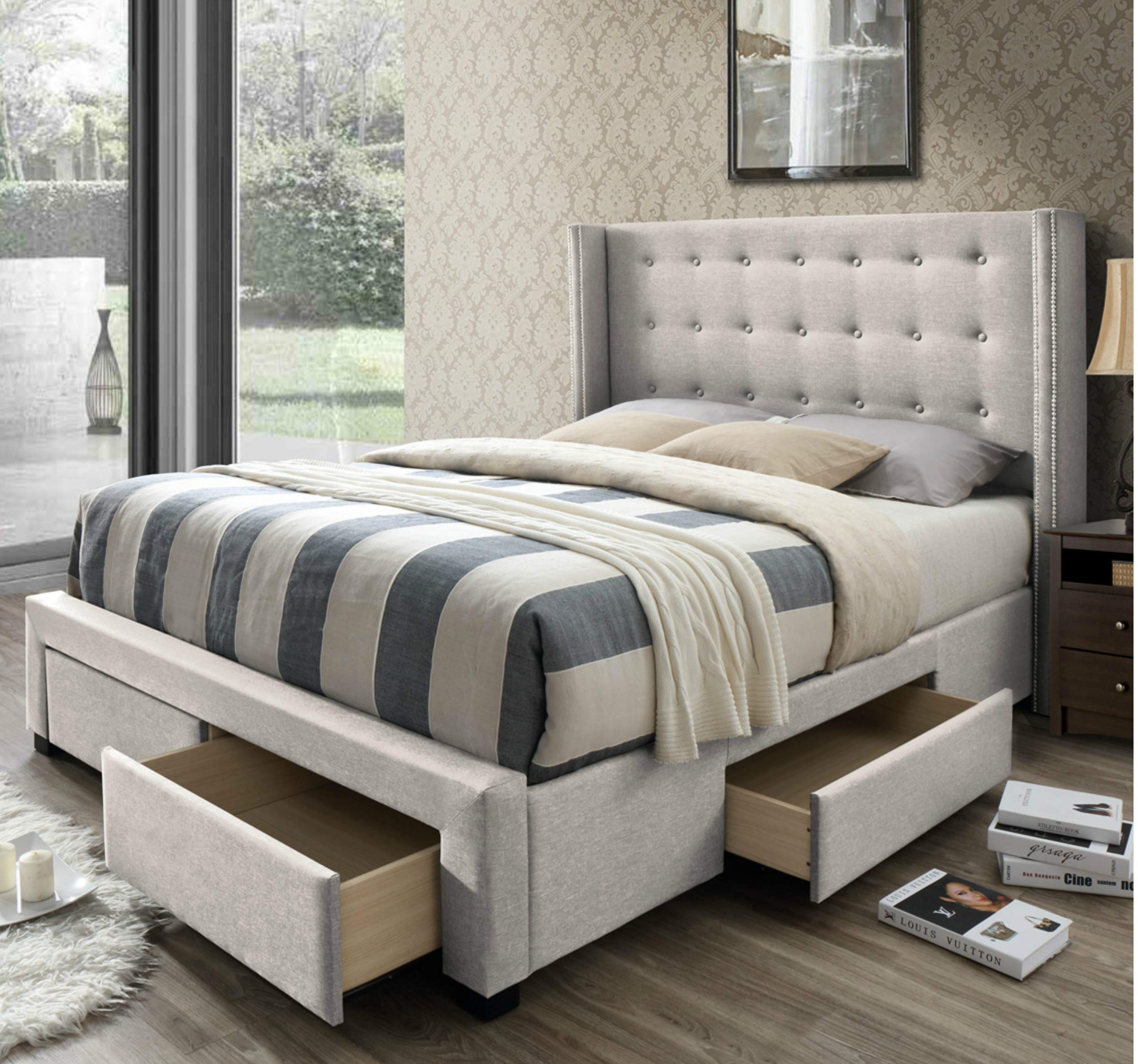 DG Casa Savoy Tufted Upholstered Wingback Panel Storage Bed Frame, King ...