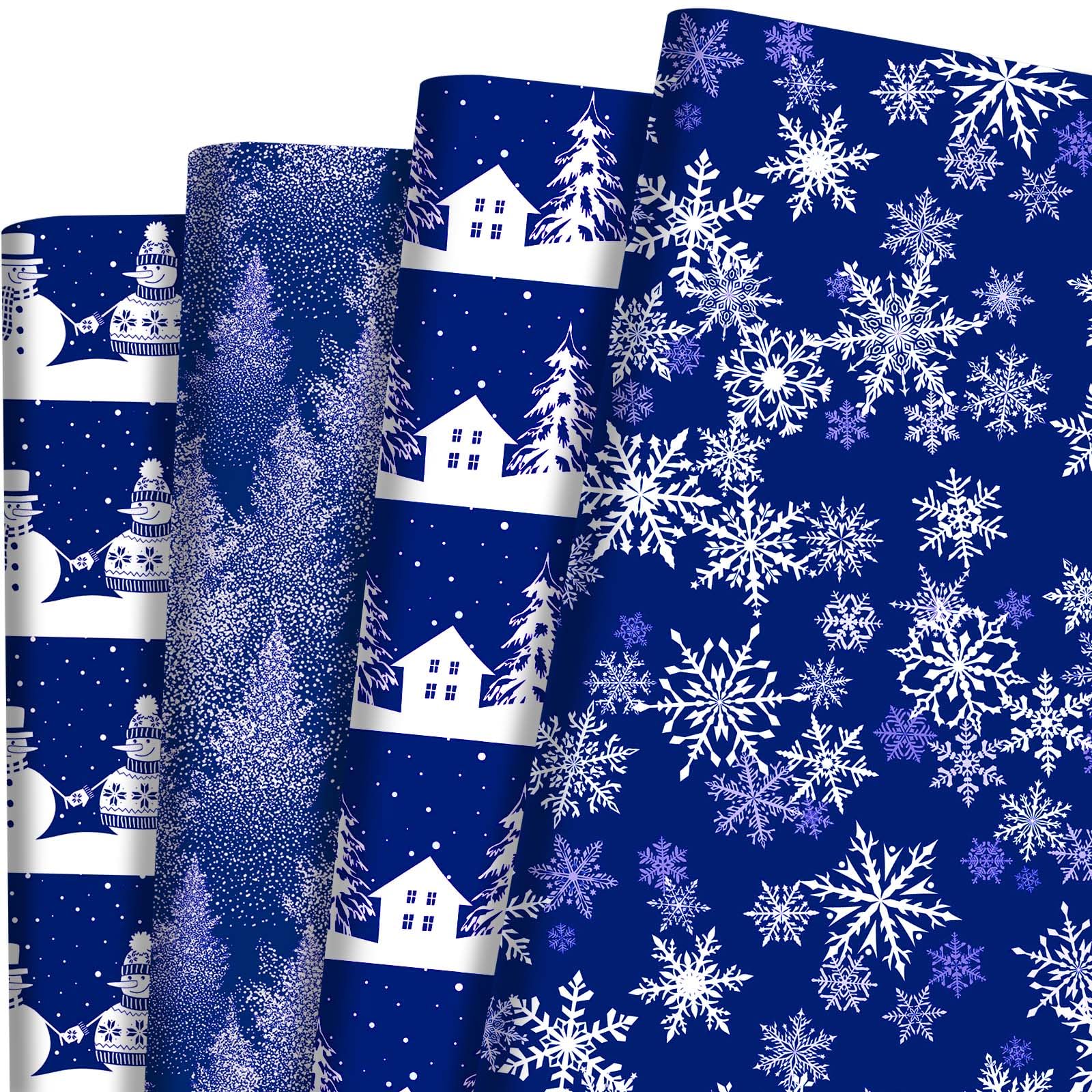 12 Sheet Blue Christmas Wrapping Paper Blue White Winter Gift Wrap ...