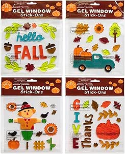 Amazon.com: Fall Autumn Window Gel Clings Stickers Charms Decorations ...