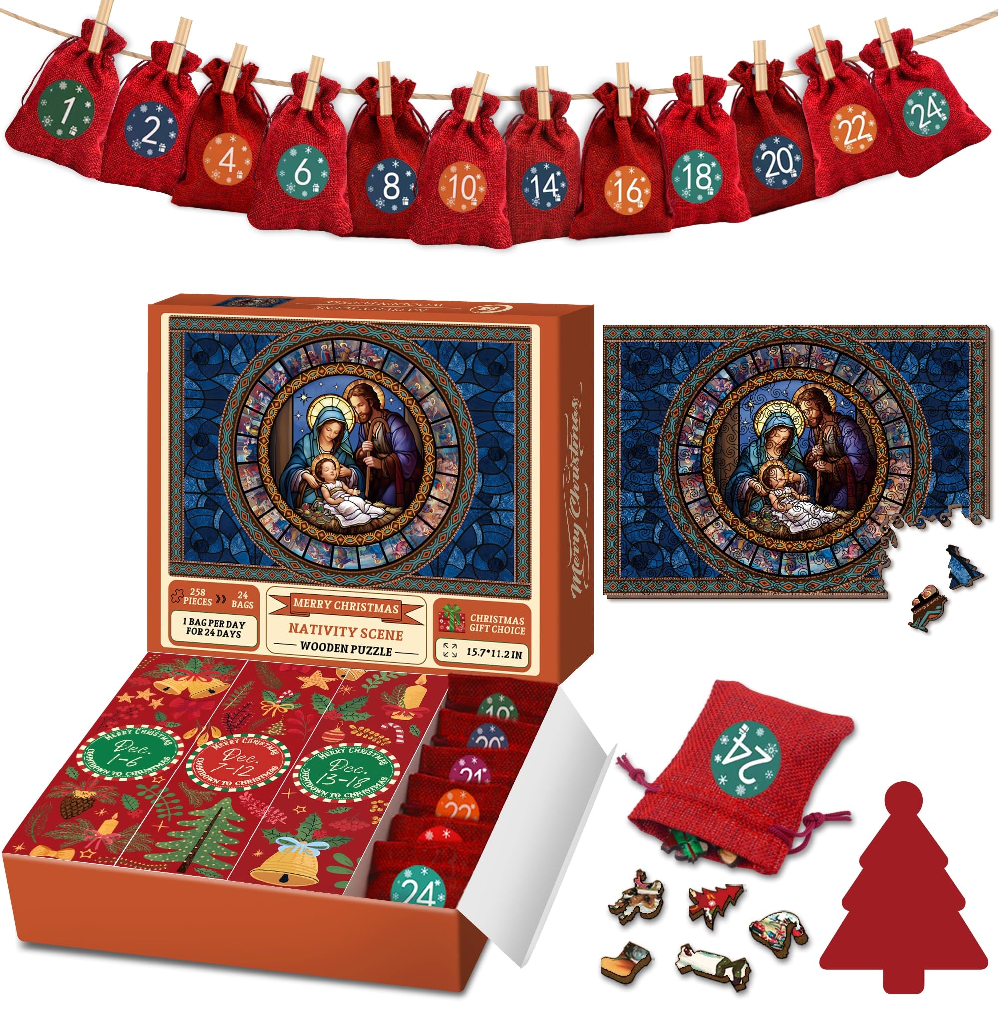 Wooden Nativity Puzzles for Adults 258 Pieces, Countdown to Christmas ...