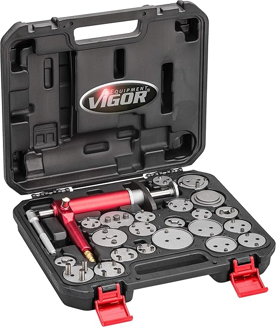Vigor V1711N Kit d'outils de repousse-pistons pneumatiques (23 pièces, broche pneumatique + 22 ...