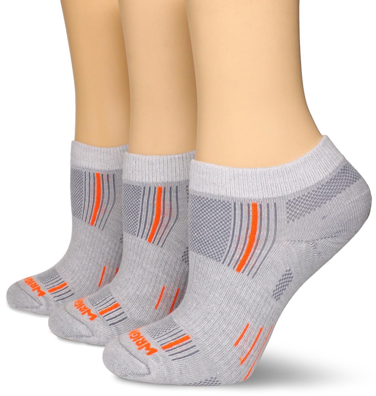 WrightSock Women's Stride Lo 3 Pack Socks, Light Grey/Orange Stripe ...