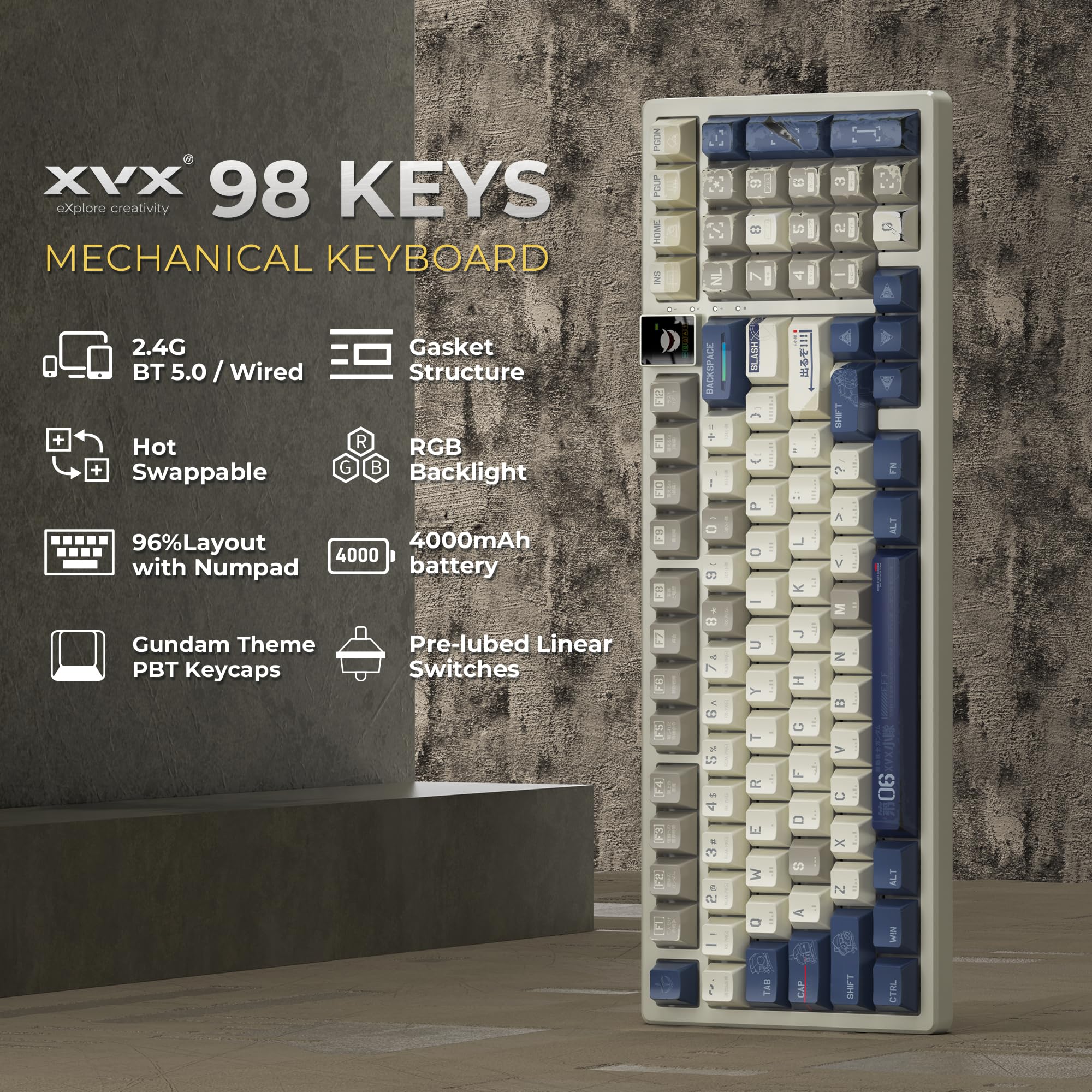 Mua Gundam Keyboard,XVX K98 Wireless Gaming Keyboard,Cherry Profile ...