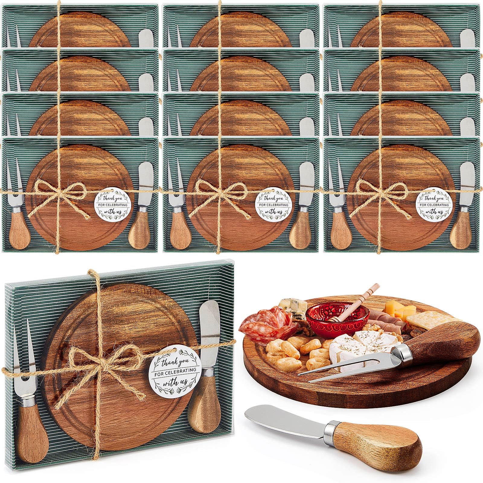Maxcheck 12 Sets Bridal Shower Baby Prizes Cheese Board Set Wood Round ...