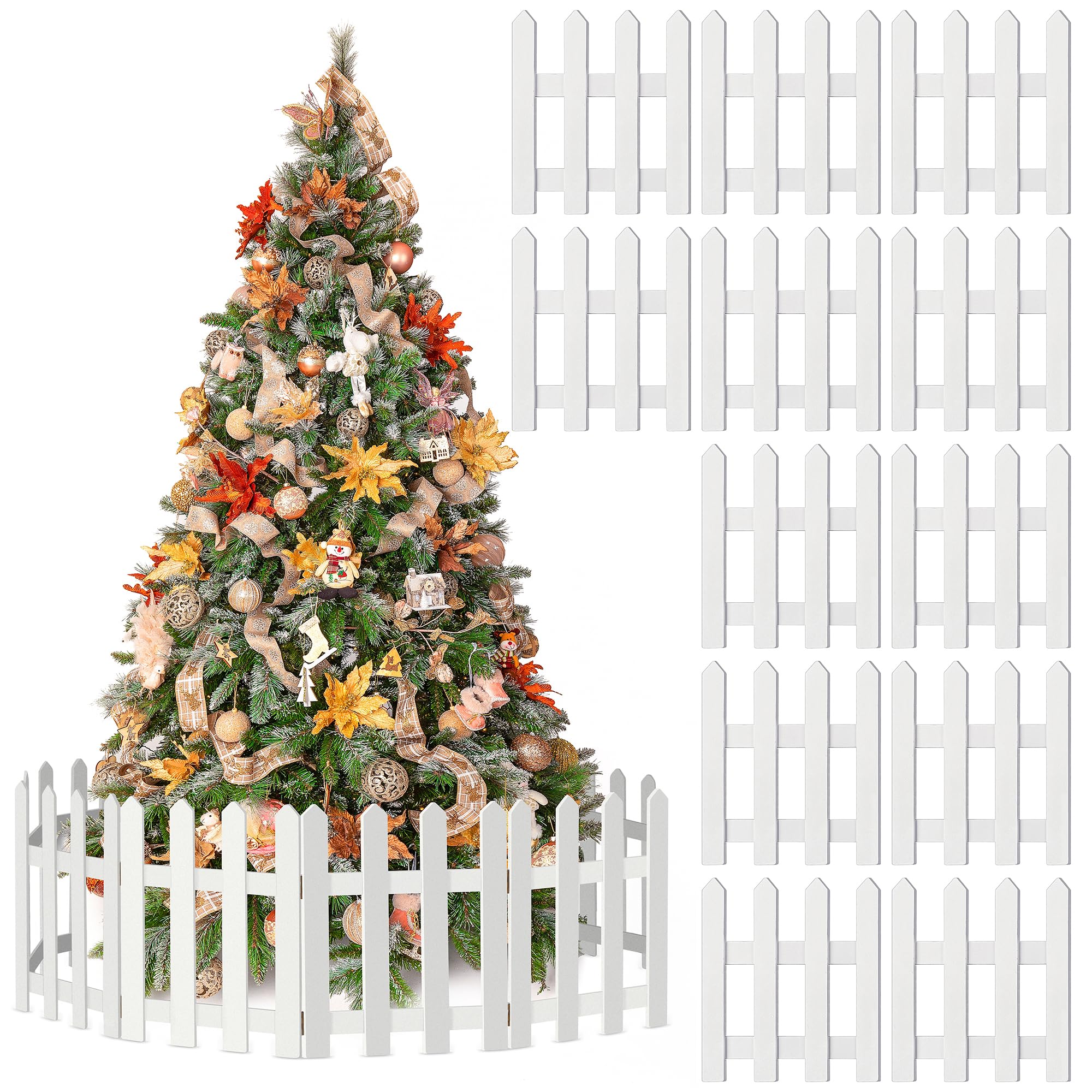 Aneco 12 Pack Thick Christmas Wooden Picket Fence 12 x 12 Inch Wood Christmas Tree Fence ...