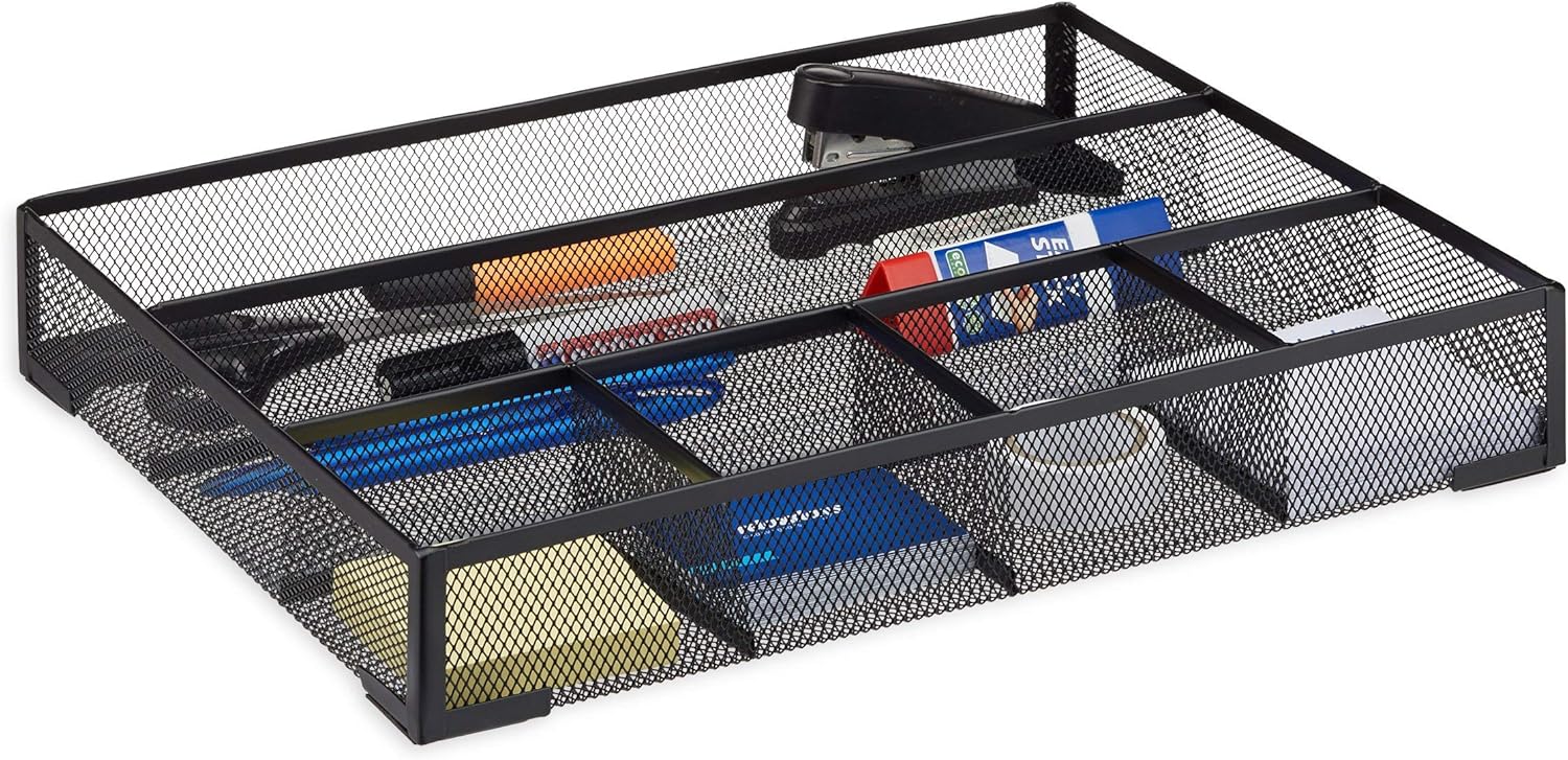 Relaxdays Desk Organiser/Non-Slip Drawer Insert with 6 Compartments ...