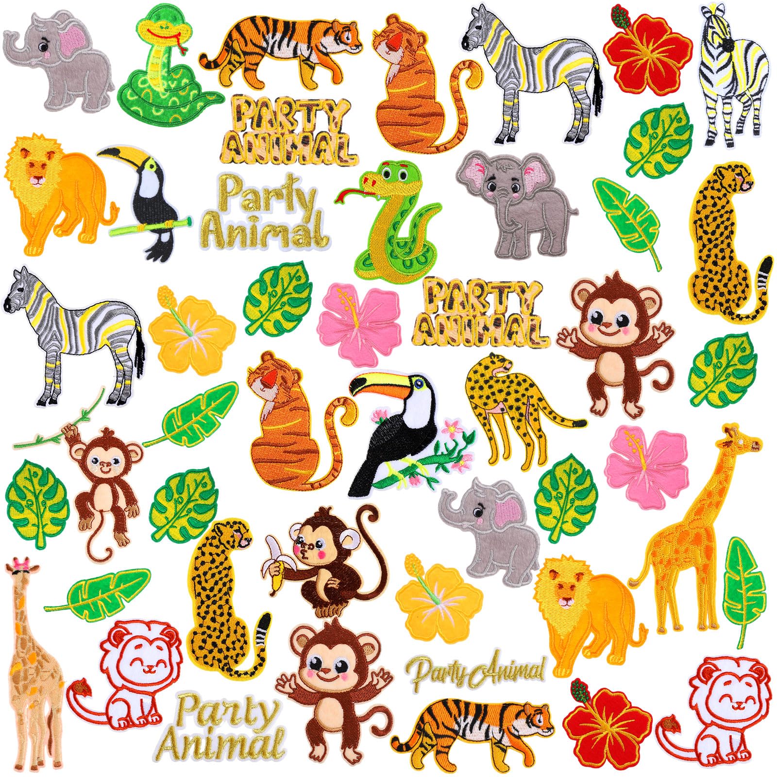 Riceshoot 48 Pcs Animals Embroidered Patches Mixed Animal Iron on ...