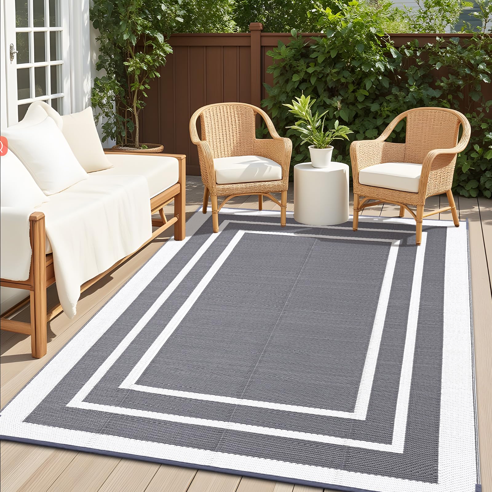 OLANLY Outdoor Rug 8x10 ft Waterproof, Reversible Outdoor Plastic Straw Rug, RV Mat, Indoor ...