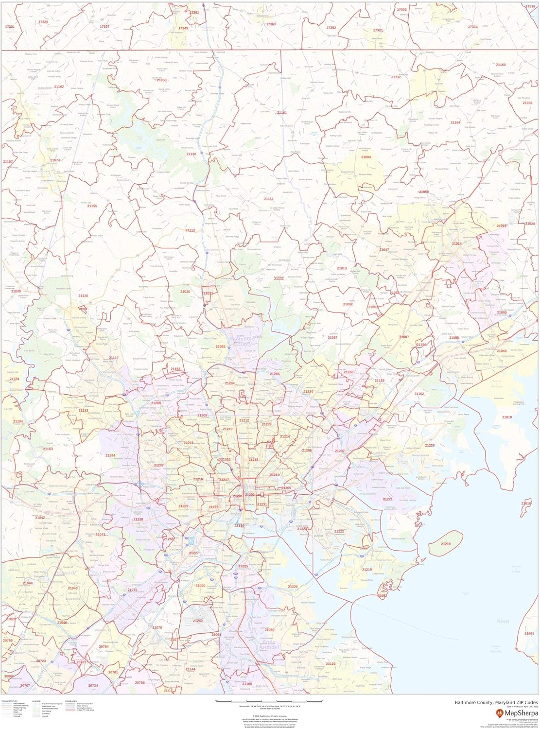 Amazon.com : Baltimore County, Maryland Zip Codes - 36" x 48" Paper ...