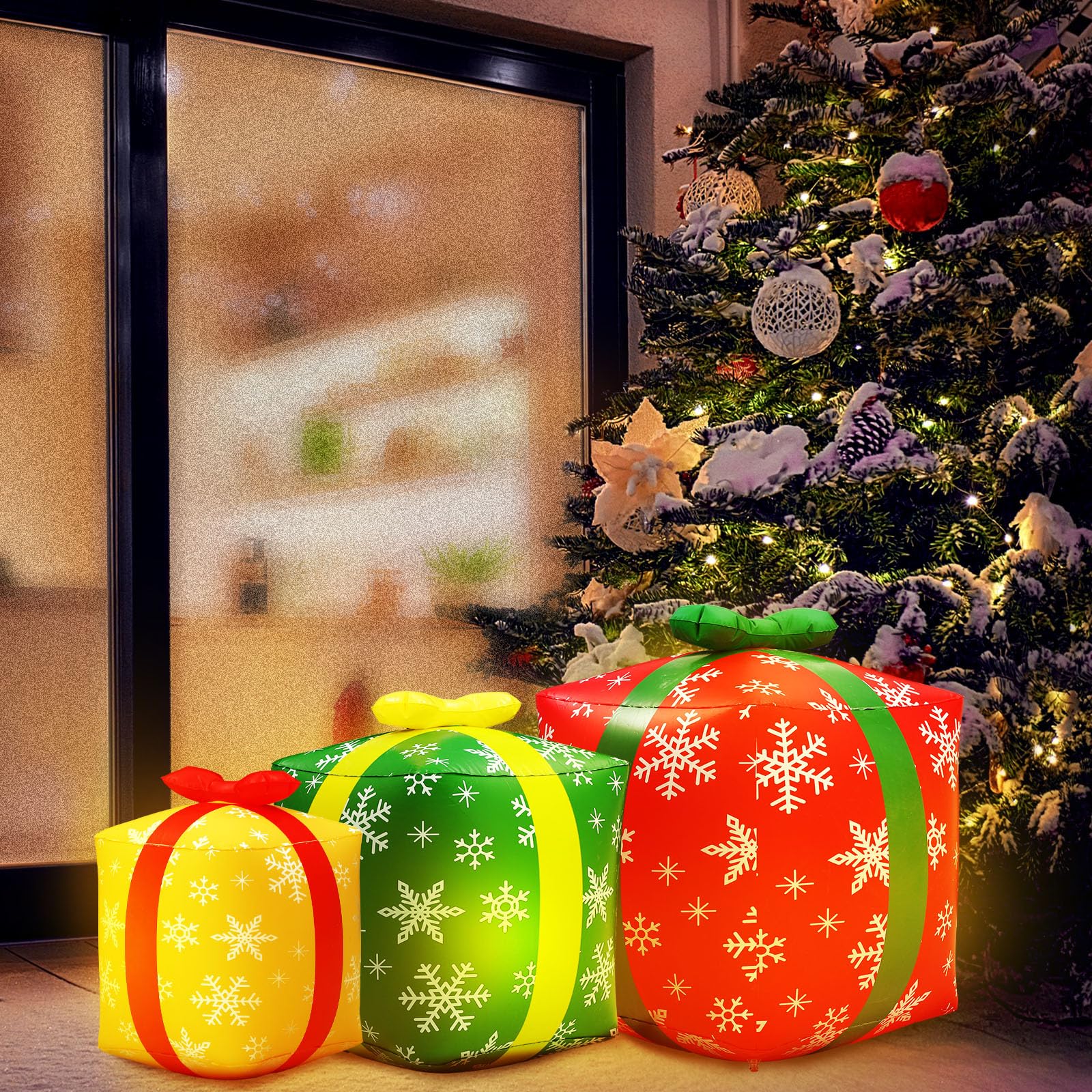 Bencailor 3 Pcs 5 FT Christmas Inflatable Gift Boxes with LED Lights ...