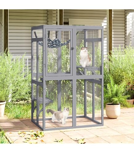 Walk-in Cat Cage Outdoor Wooden (Catio) - Large 68.5"H Walk-in Cage ...