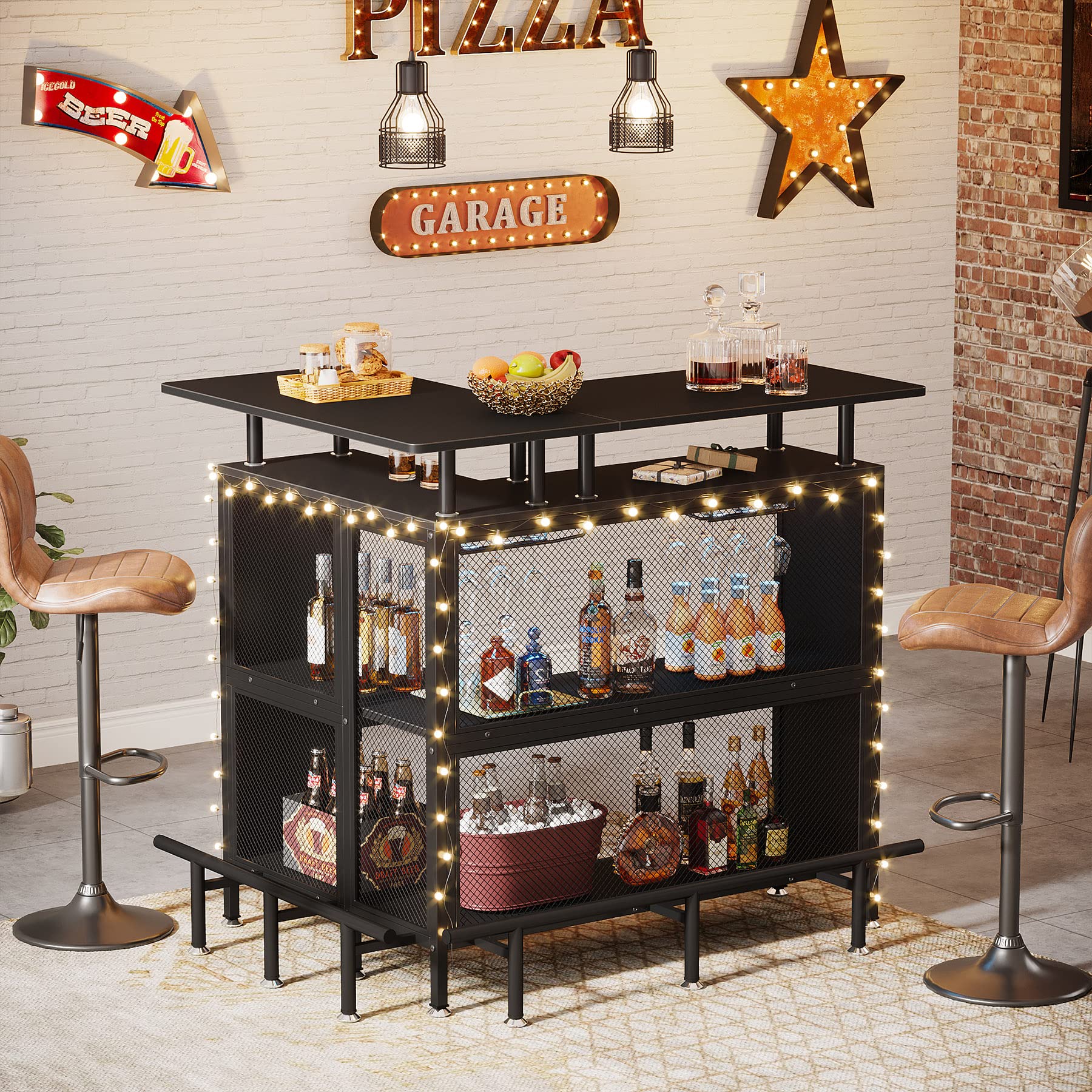 Mua Tribesigns Home Bar Unit, L-Shaped Bar Table with Stemware Racks ...