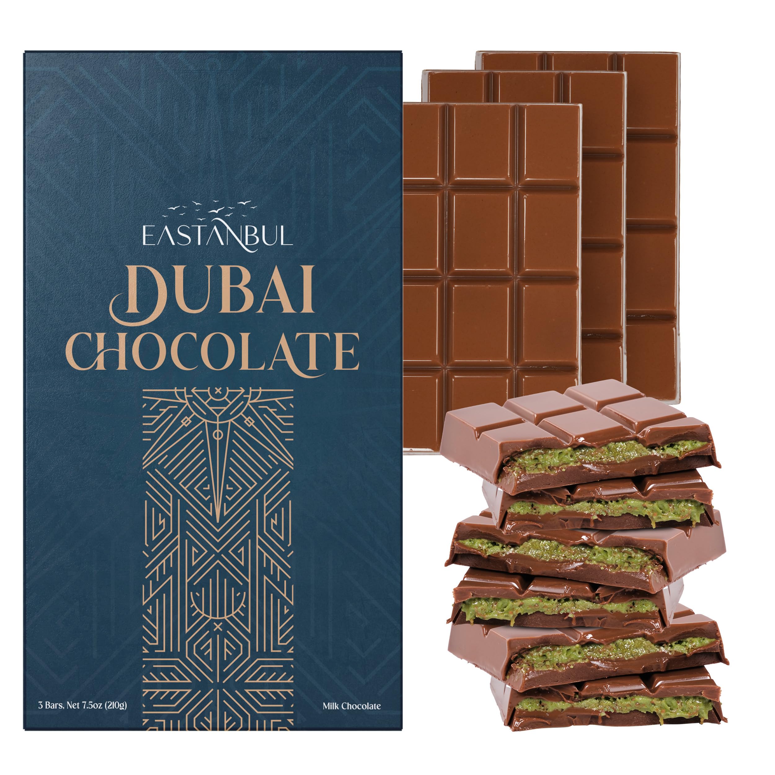 Eastanbul Dubai Chocolate Bar Pistachio, 7.5oz, Premium Pistachio Dubai ...