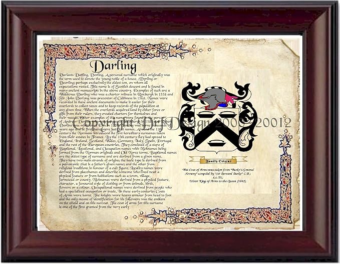 Amazon.com: DRFdesign Darling Coat of Arms/Family Crest on Fine Paper ...