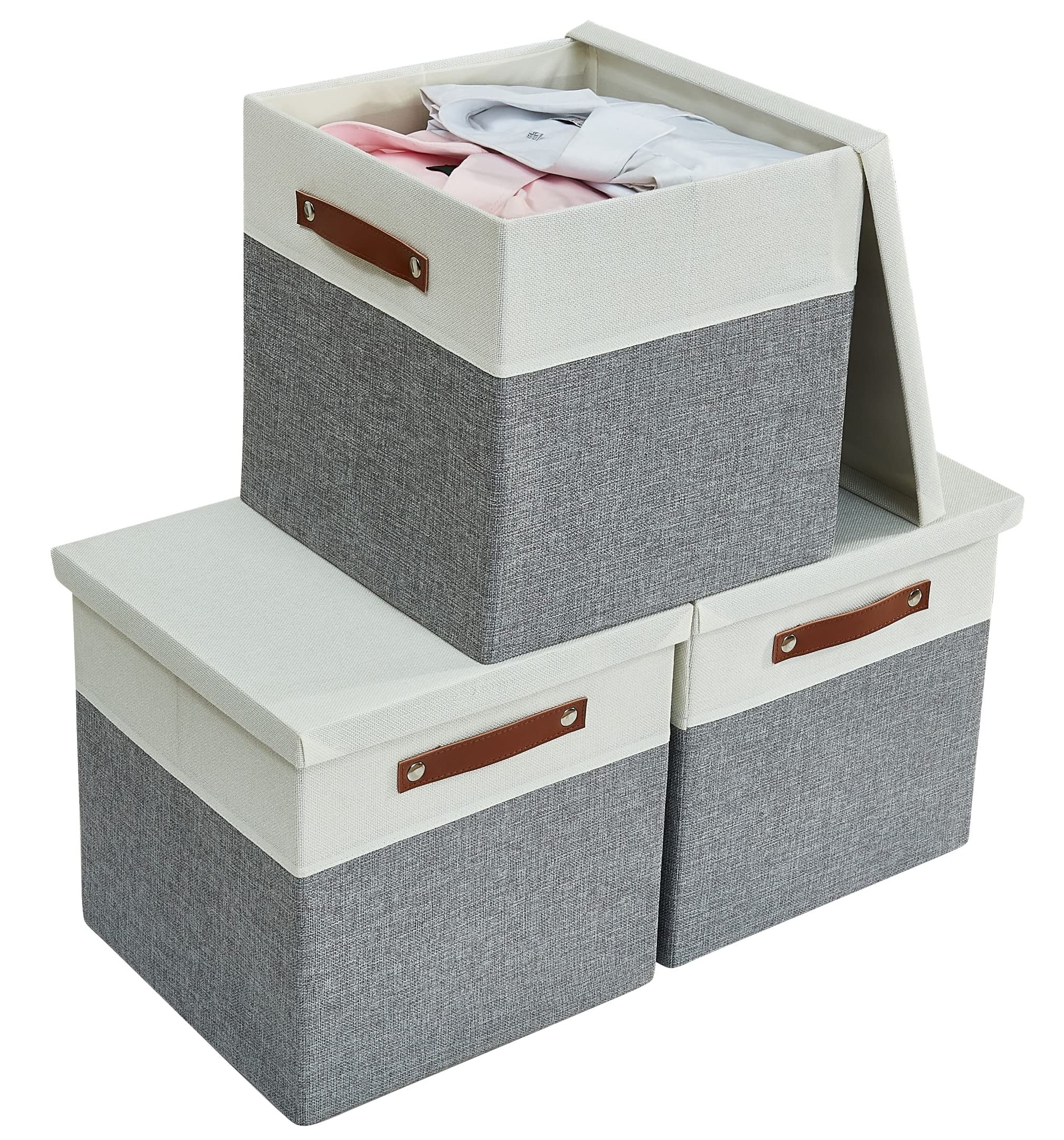 DECOMOMO Storage Basket with Lid, Storage Cubes with Handles, Fabric ...